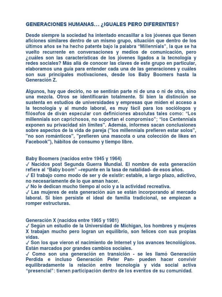 Guía de Generaciones Humanas | PDF | Millennials | Baby Boomers