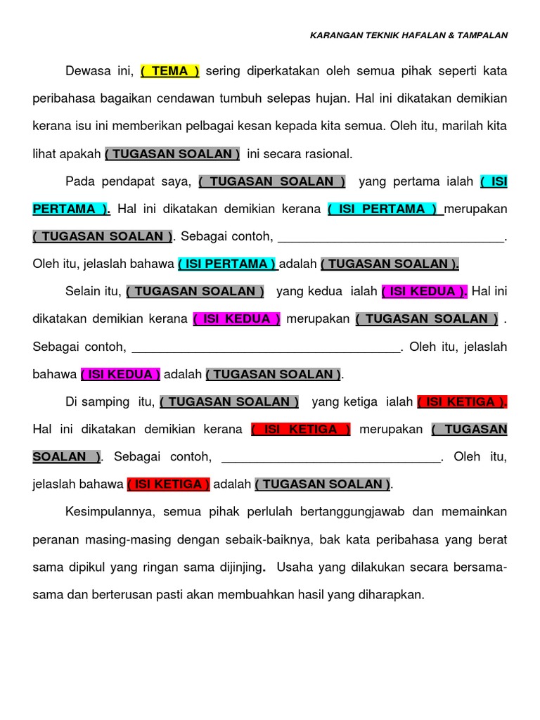 Contoh Karangan (Teknik Hafalan & Tampalan) | PDF