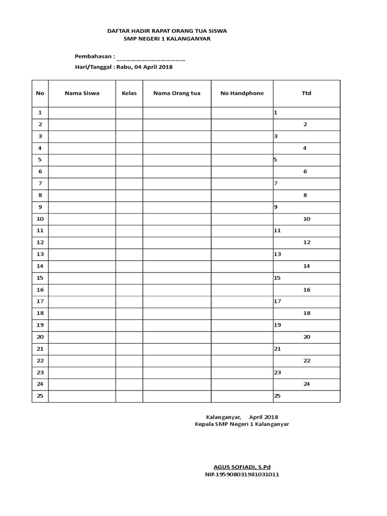 Absen Orang Tua | PDF