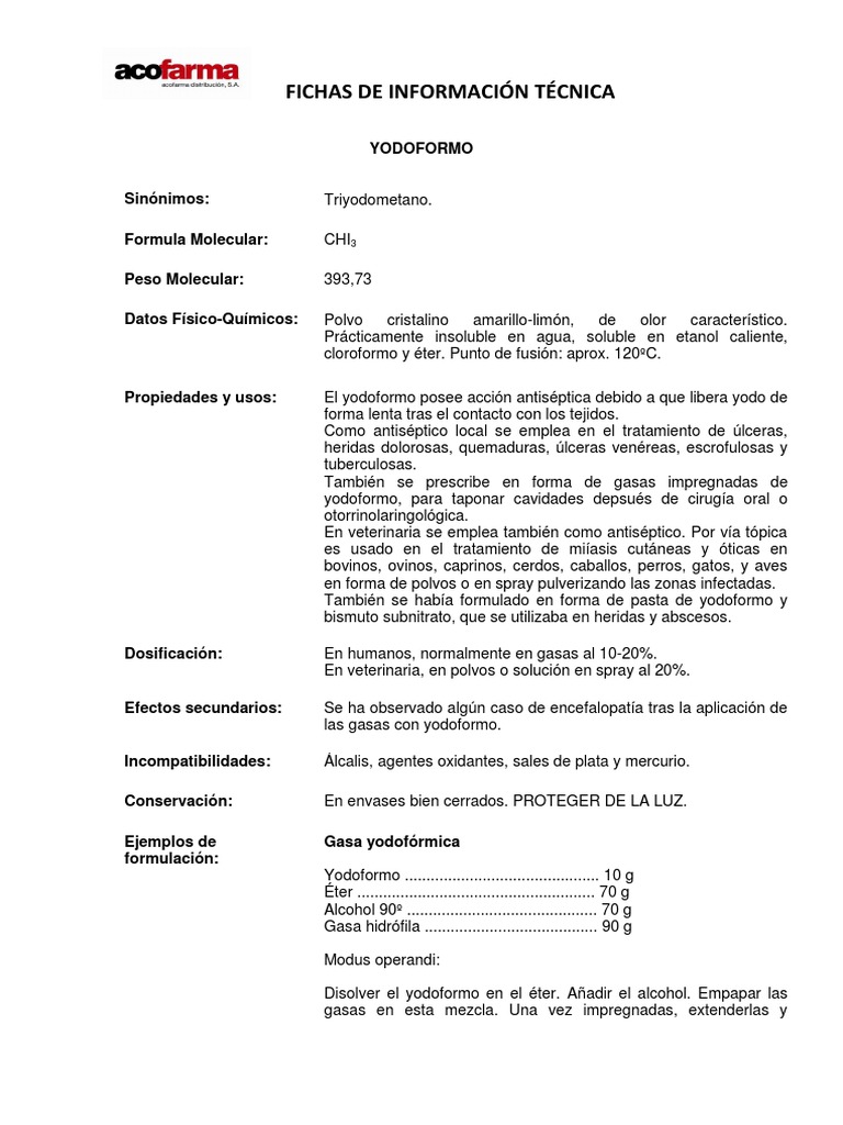 Usos y propiedades del yodoformo | PDF | Alcohol | Ciencias fisicas