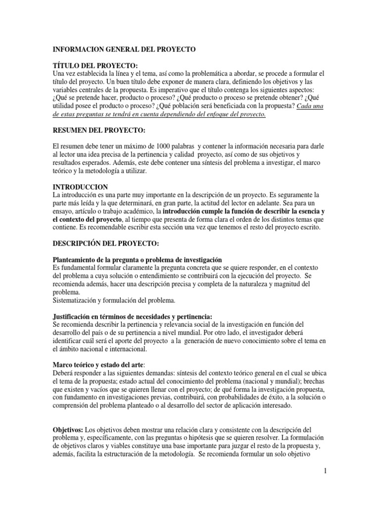 Informacion General Del Proyecto | PDF | Metodología | Conocimiento