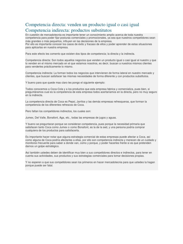 Competencia Directa e Indirecta | PDF | Marketing | Toma de decisiones
