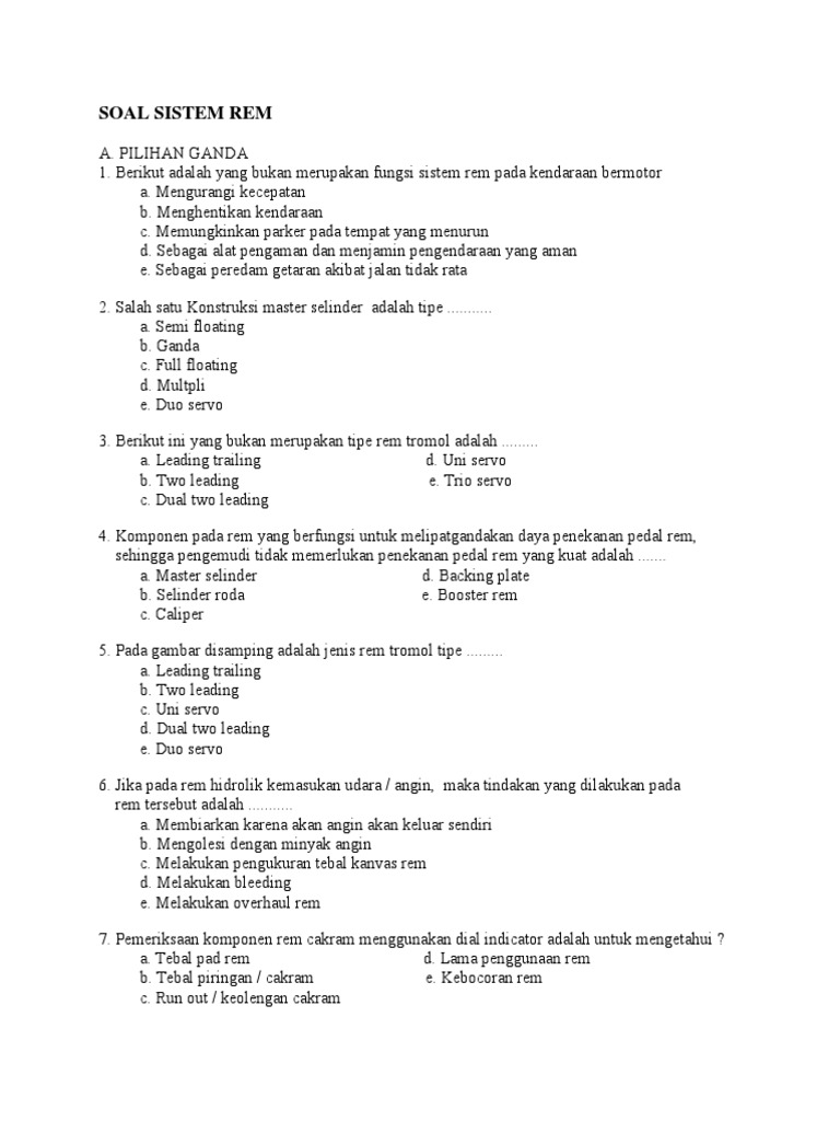 Soal Sistem Rem | PDF