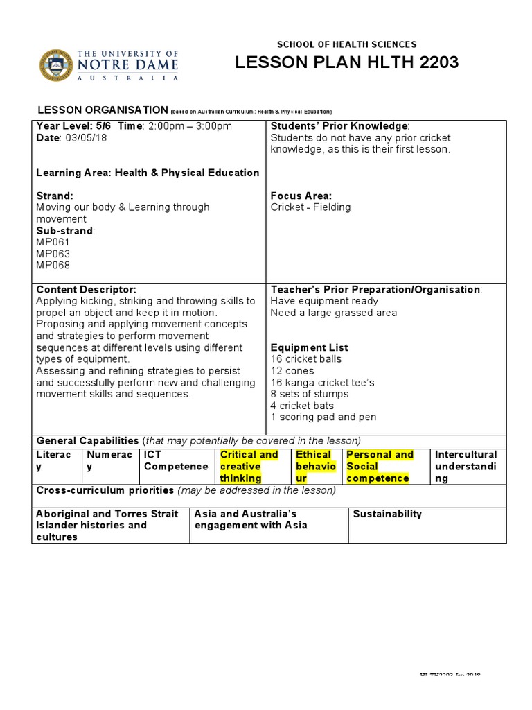 pdf1st Lesson Plan - Fielding | PDF | Bowling (Cricket) | Teams