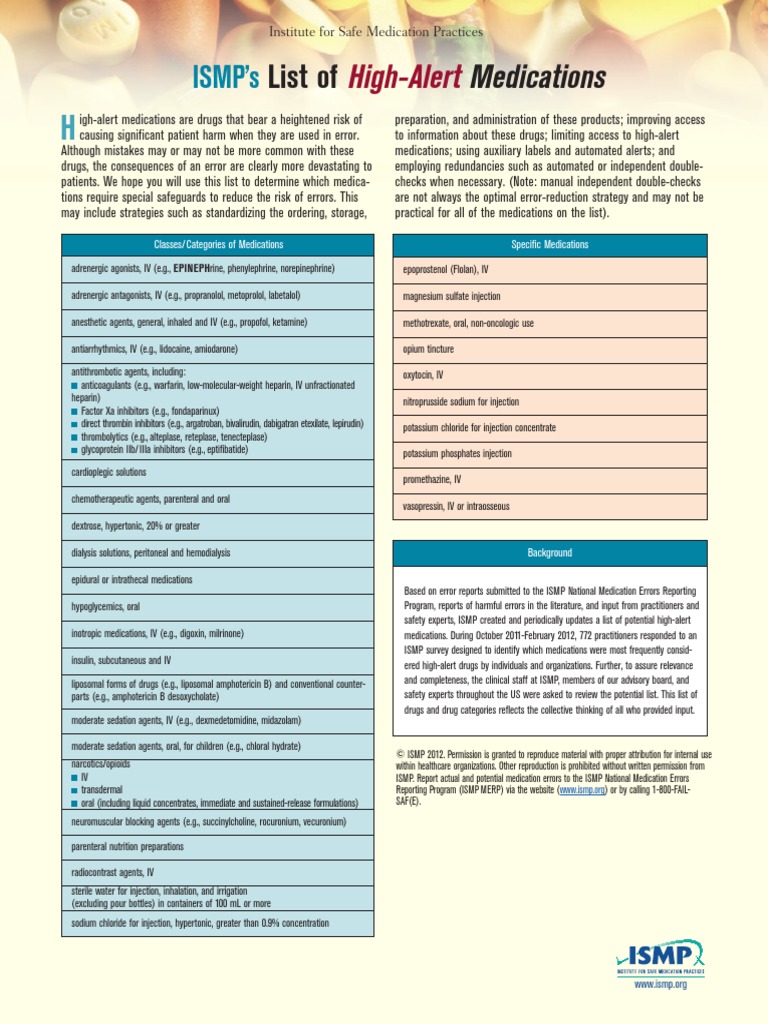 4 High Alert Medications | PDF | Medical Error | Pharmaceutical Drug