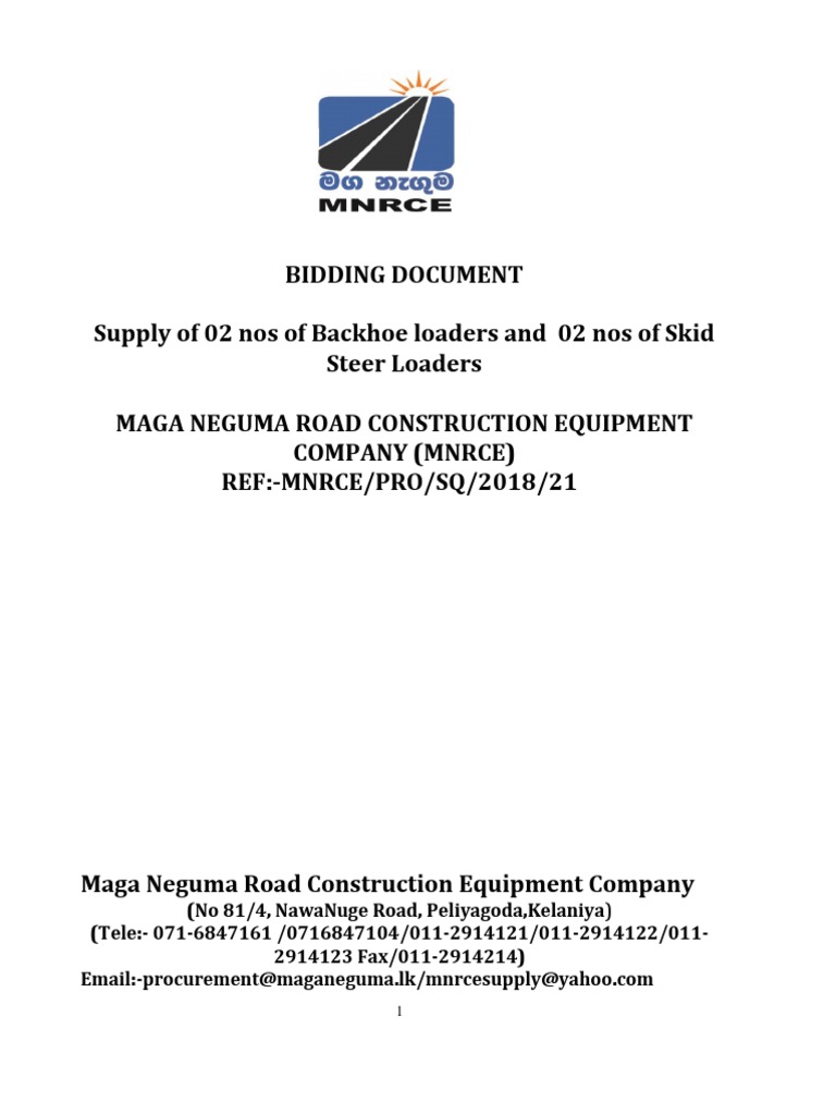 Tender Doc JCB New 2018 Final | PDF | Specification (Technical Standard ...