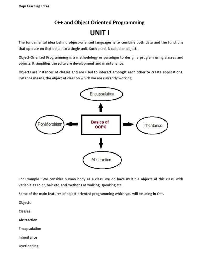 Unit I: C++ and Object Oriented Programming | PDF | Constructor (Object ...