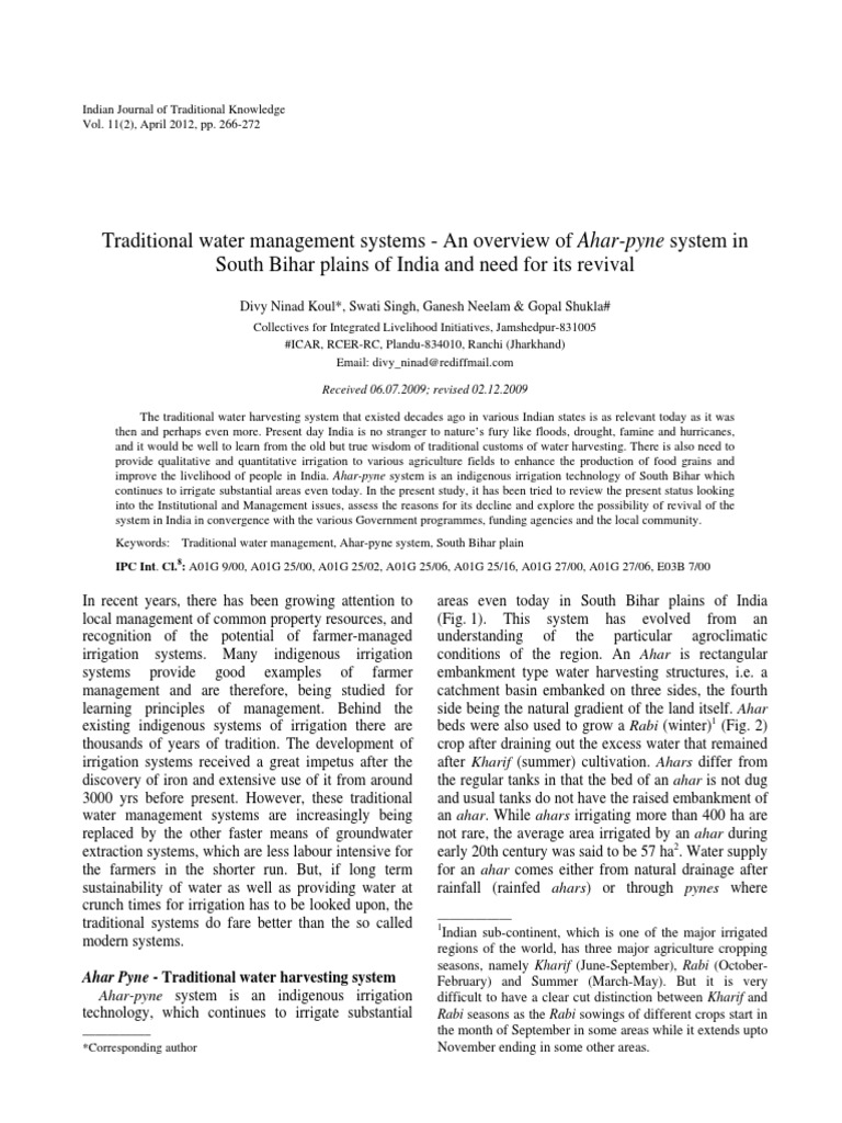 Ahar-Pyne System in South Bihar PDF | PDF | Irrigation | Rice