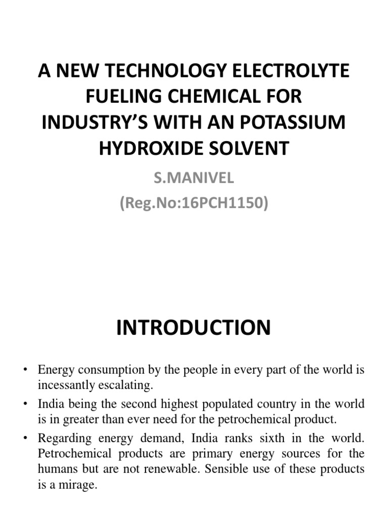 A New Technology Electrolyte Fueling Chemical For Industry's | PDF ...