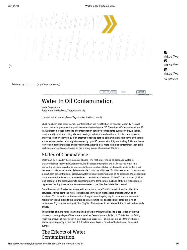 Water in Oil Contamination | PDF | Emulsion | Bearing (Mechanical)