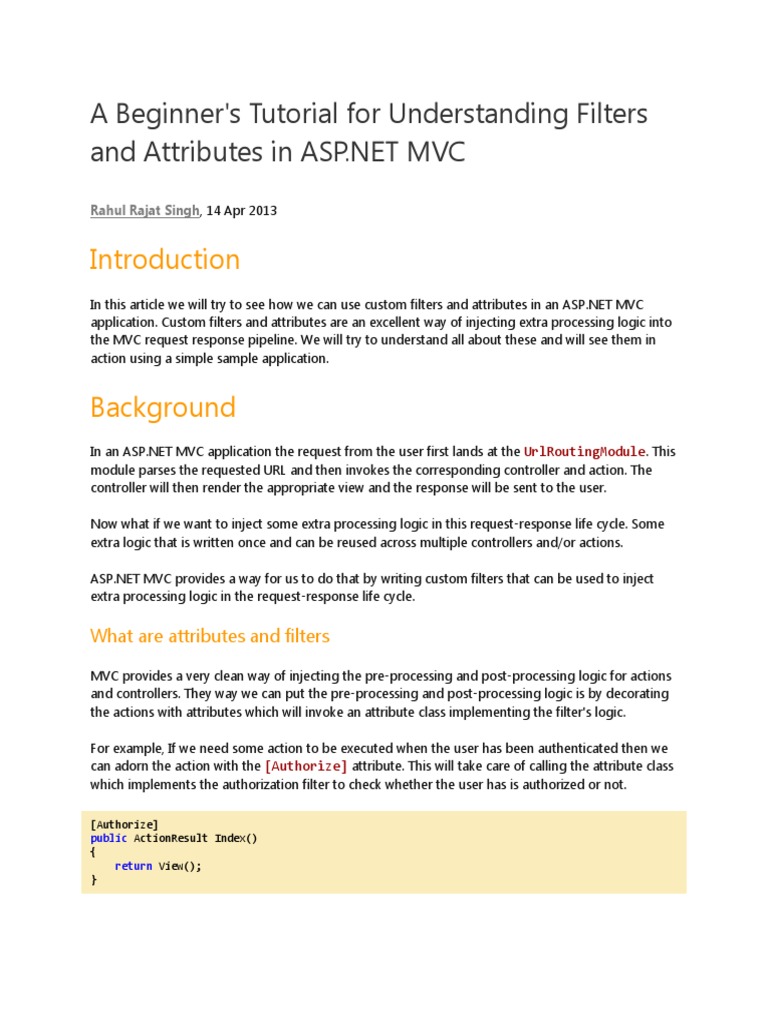 Understanding Filters and Attributes in ASP - Net MVC | PDF | Model ...