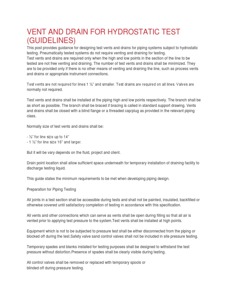 Vent and Drain For Hydrostatic Test | PDF | Valve | Pressure