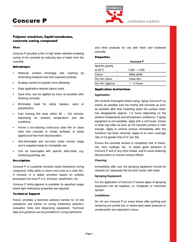Concure P: A Polymer Emulsion Liquid Membrane Curing Compound for ...