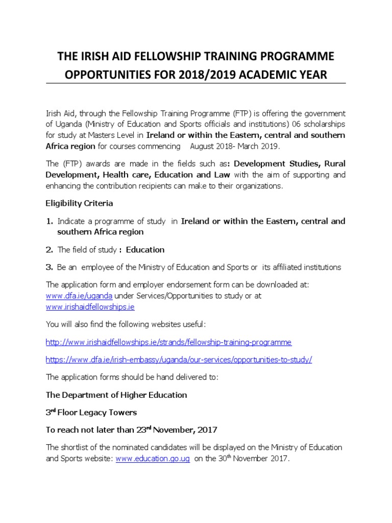 Irish Aid Fellowship 2018/2019 Scholarships | PDF