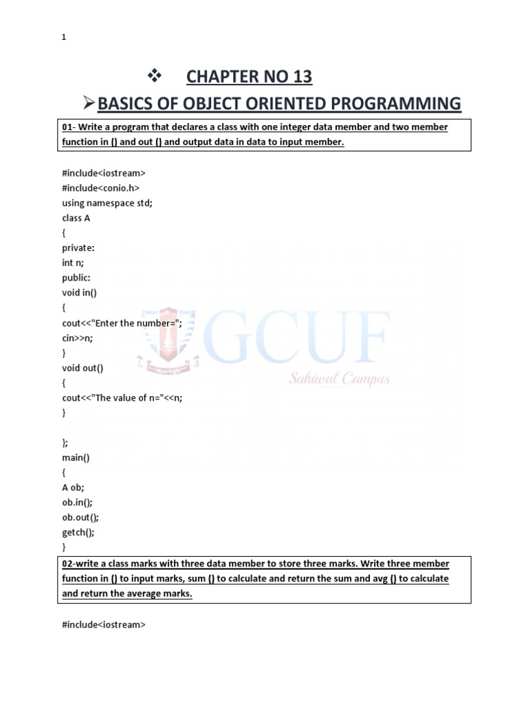 Object Oriental Programming First Three Chapter Program | PDF | Subroutine | Method (Computer ...