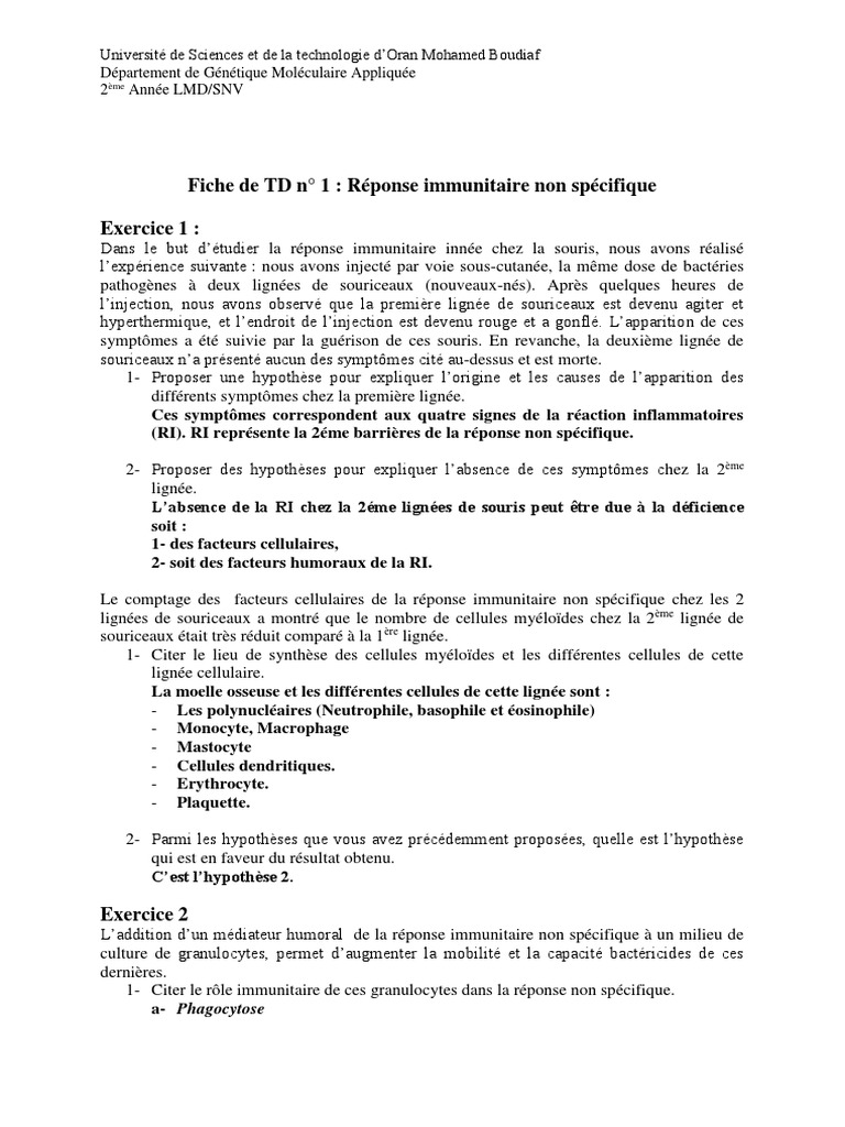 Corrig Type TD1 | PDF | Système immunitaire | Lymphocyte