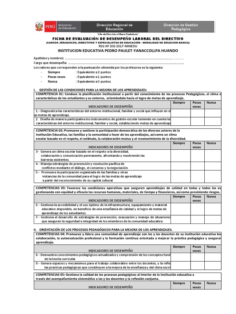 1-Ficha de Evaluación_DESEMPEÑO Directivo | Maestros | Evaluación