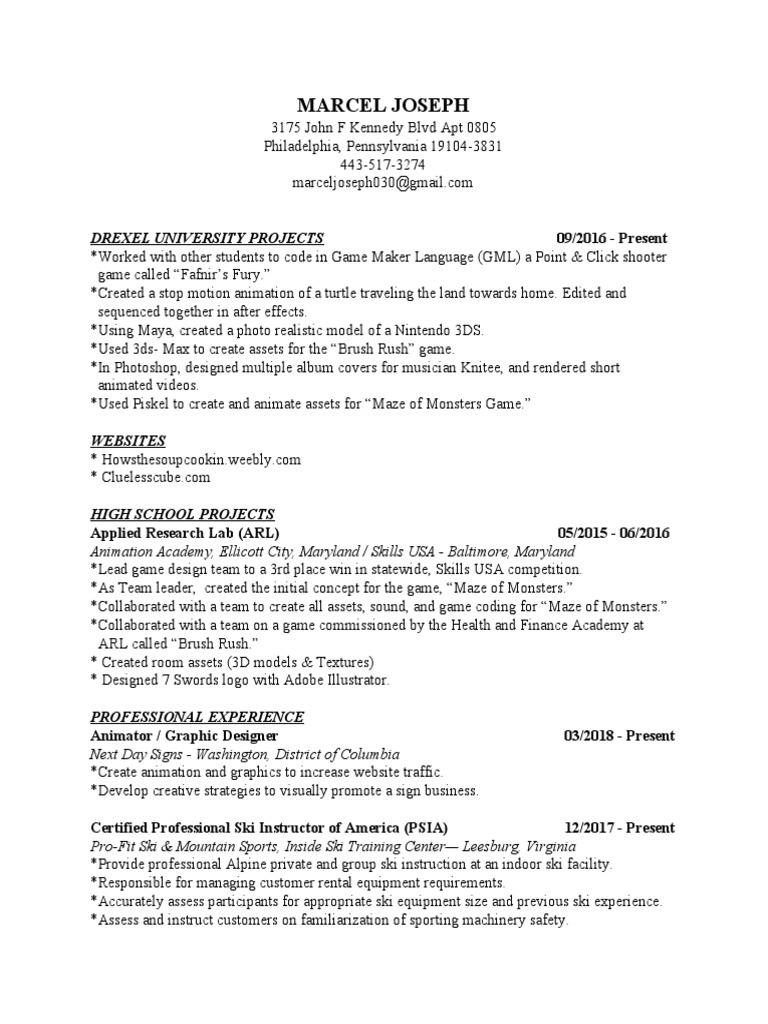Marcel Joseph Resume | PDF | Teaching And Learning | Further Education