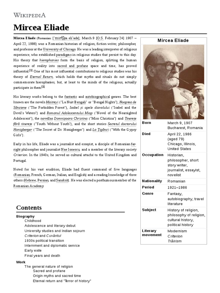 Mircea Eliade | PDF | Mythology | Religion And Belief