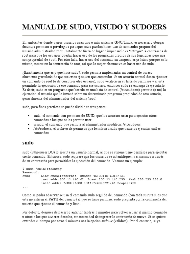 Manual de Sudo | PDF | Sudo | Dirección IP