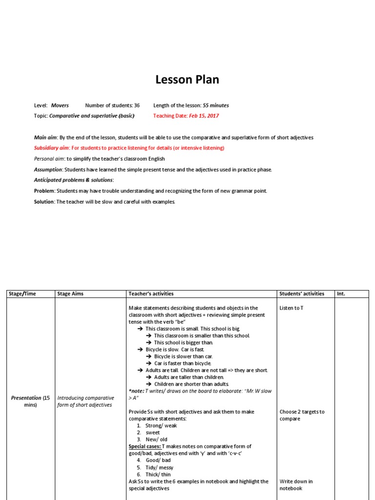 Grammar-Lesson-Plan-Comparison 30-3-018 | PDF | Linguistic Morphology ...