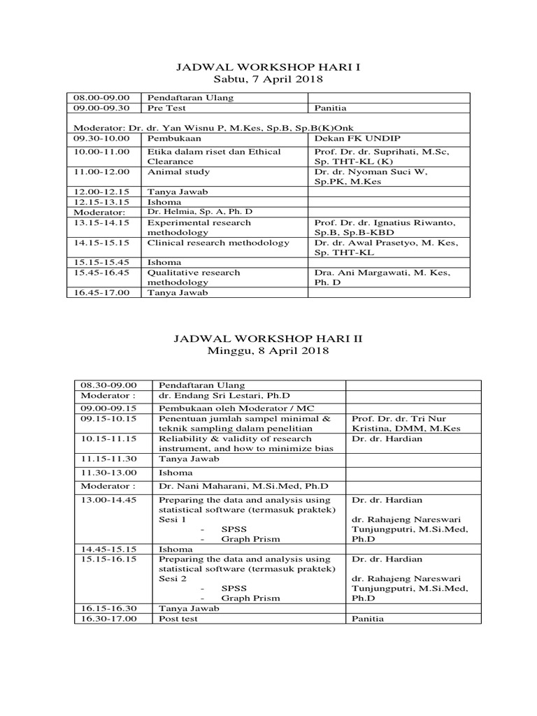 Jadwal Workshop Hari I Sabtu, 7 April 2018: Dr. Helmia, Sp. A, Ph. D | PDF
