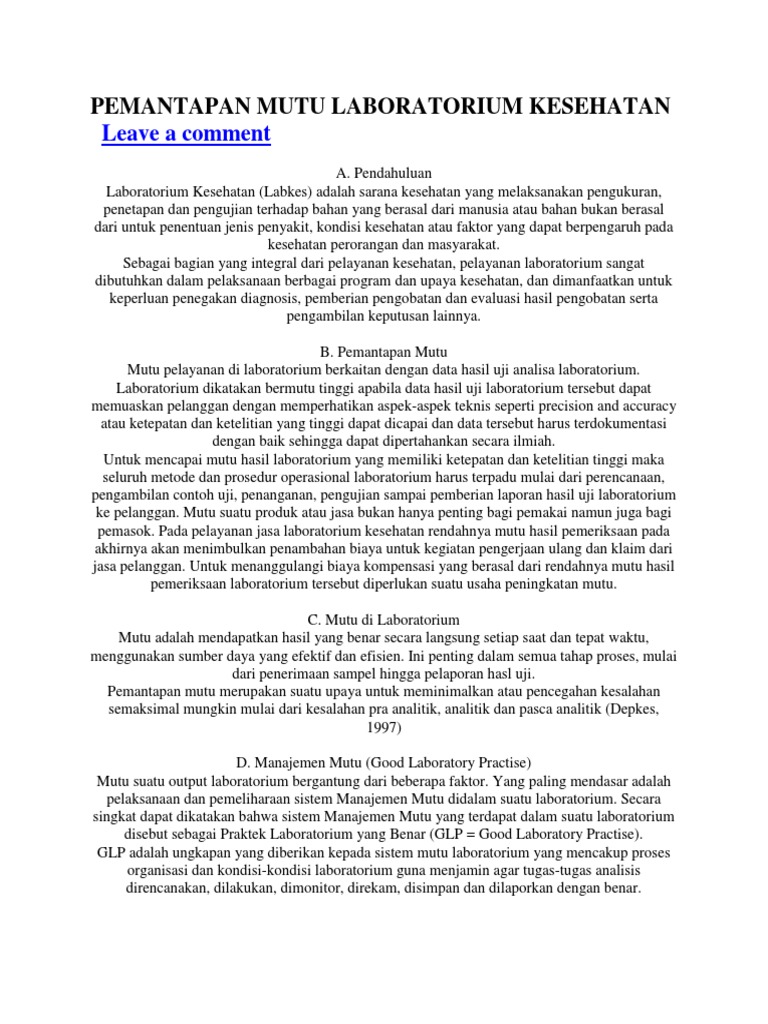 Pemantapan Mutu Laboratorium | PDF
