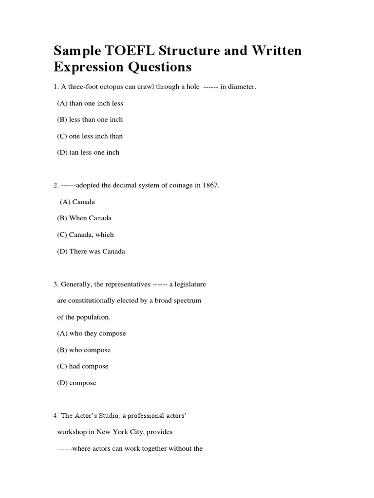 Sample TOEFL Structure and Written Expression Questions | PDF | Wavelength | Light