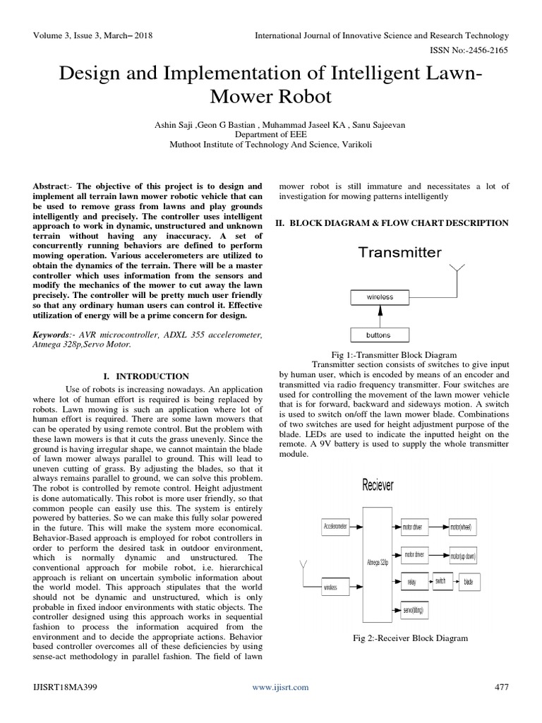 Design And Implementation Of Intelligent Lawn Mower Robot Pdf Lawn Mower Radio