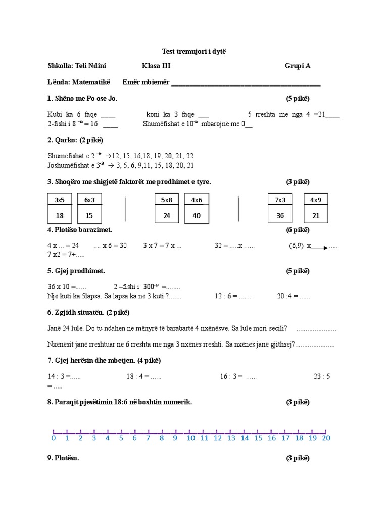 MATEMATIKA 3 Modele Testesh Sipas 3 Mujorëve | PDF