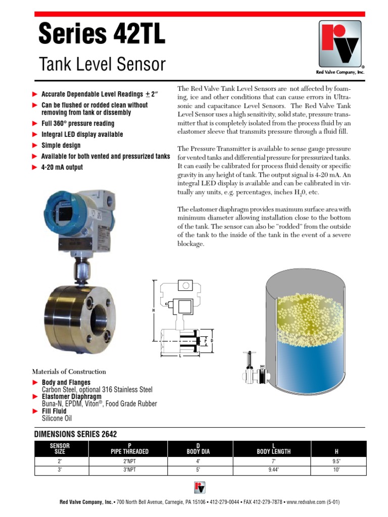 Series 42TL: Tank Level Sensor | PDF | Pressure Measurement | Pressure