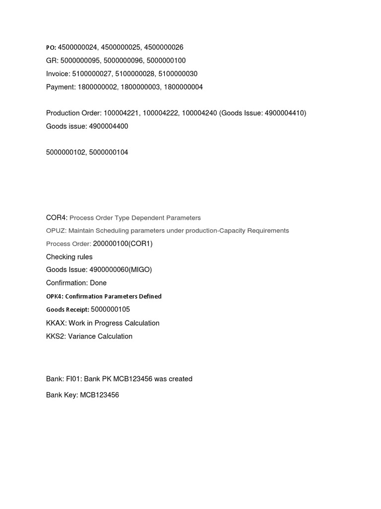 Process Order Type Dependent Parameters OPUZ: Maintain Scheduling ...