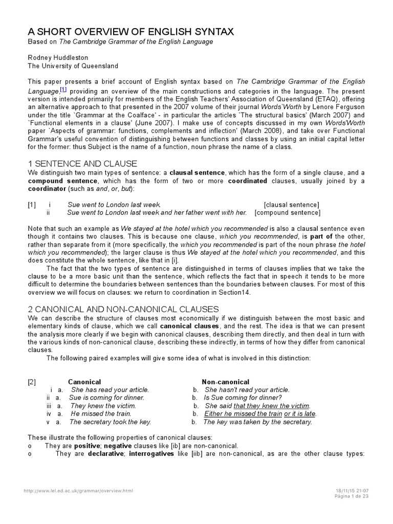 A Short Overview of English Syntax | PDF | Verb | Clause
