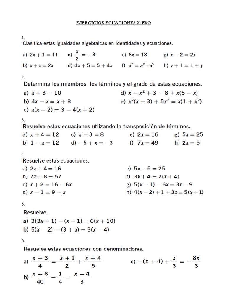 2 ESO Ecuaciones Ejercicios | PDF 2 ESO Ecuaciones Ejercicios | PDF