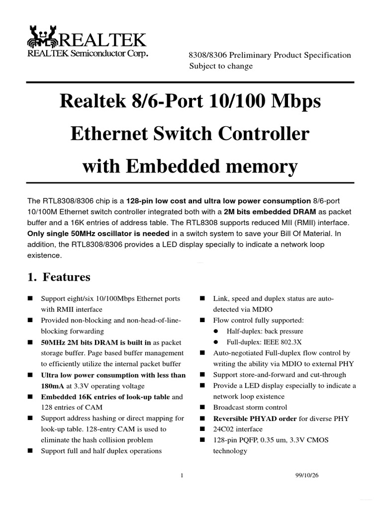 RTL8306 Realtek | PDF | Network Switch | Network Packet