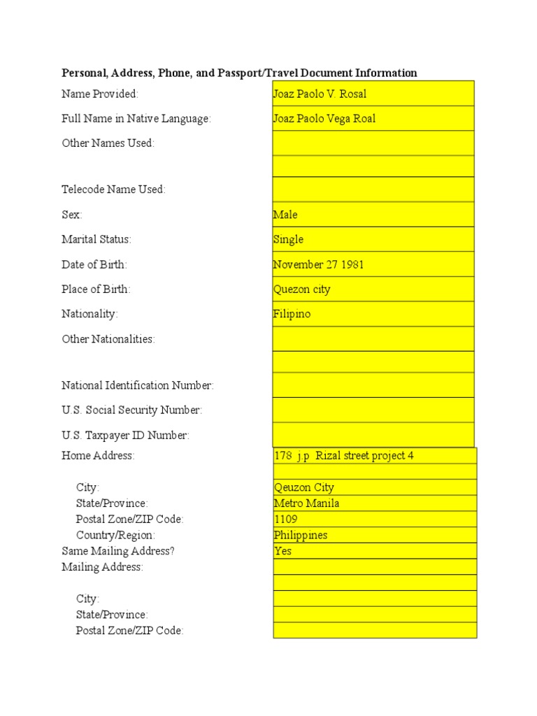 US Visa Application Form - Template 2 | PDF | Travel Visa | Zip Code