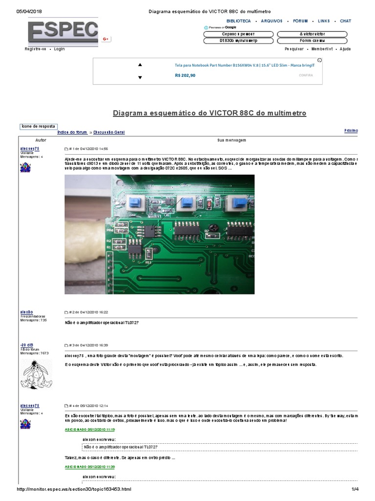 Diagrama Esquemático Multímetro VICTOR 88C (Minipa ET-2082E, Hikari HM ...