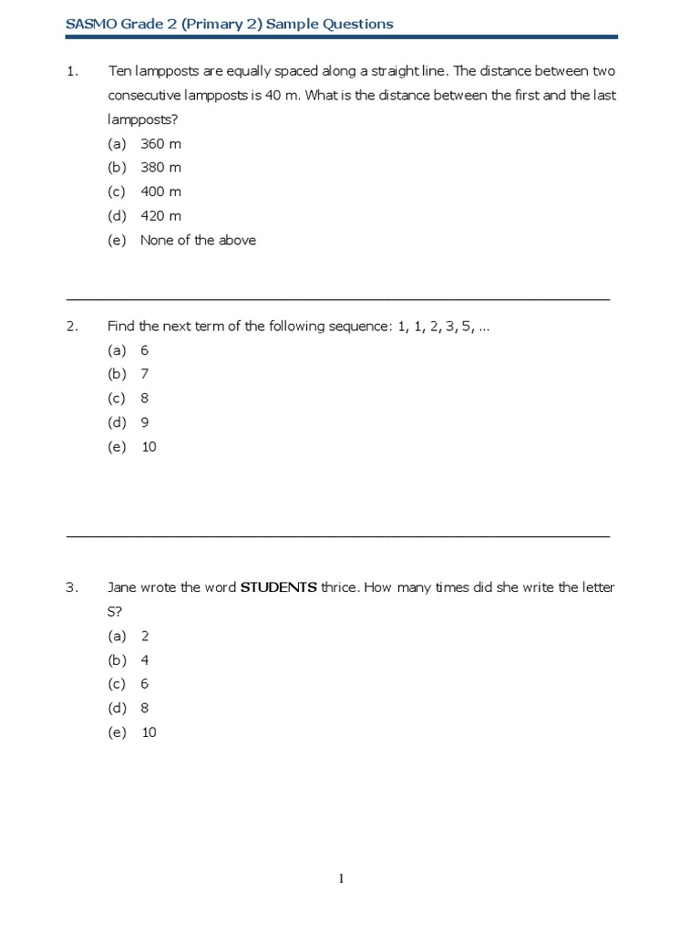 Grade 2 Sasmo | PDF | Teaching Mathematics
