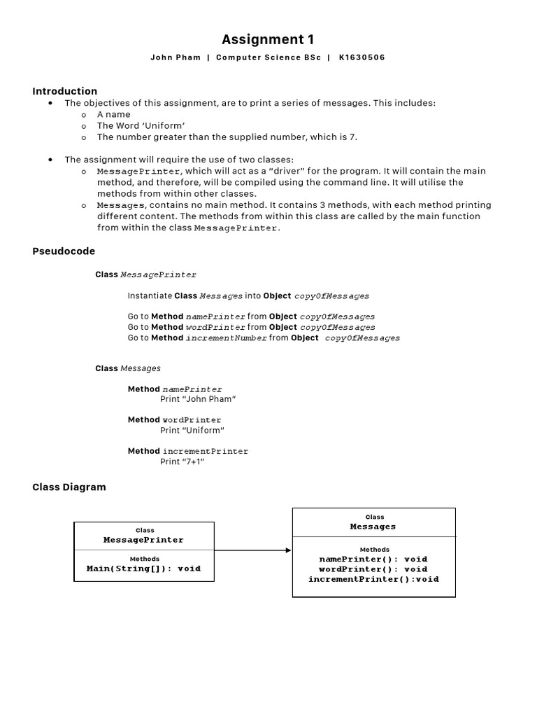 Assignment 1: John Pham - Computerscience BSC - K1630506 | PDF | Method ...
