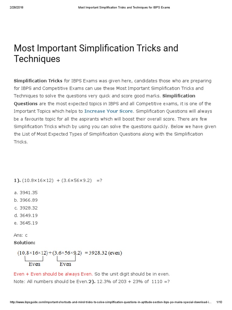 Most Important Simplification Tricks and Techniques For IBPS Exams ...