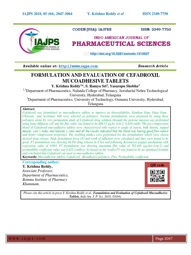 Cefadroxil Mucoadhesive Tablets Study | PDF | Tablet (Pharmacy) | Chemistry