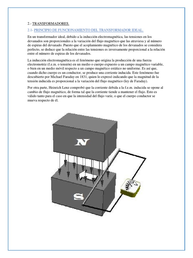 Principio de Funcionamiento Transformador Ideal. | PDF | Transformador | Inducción electromagnética