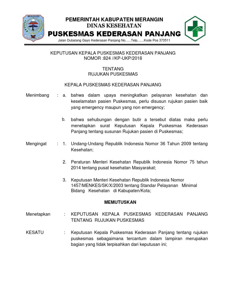 SK Rujukan Puskesmas | PDF