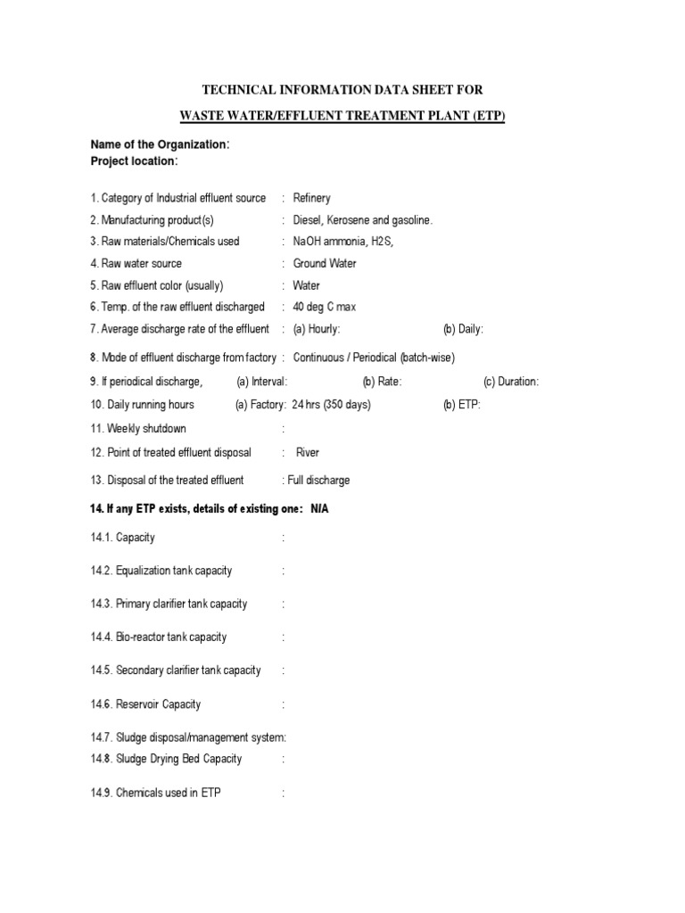 Technical Information Data Sheet For Waste Water/Effluent Treatment ...