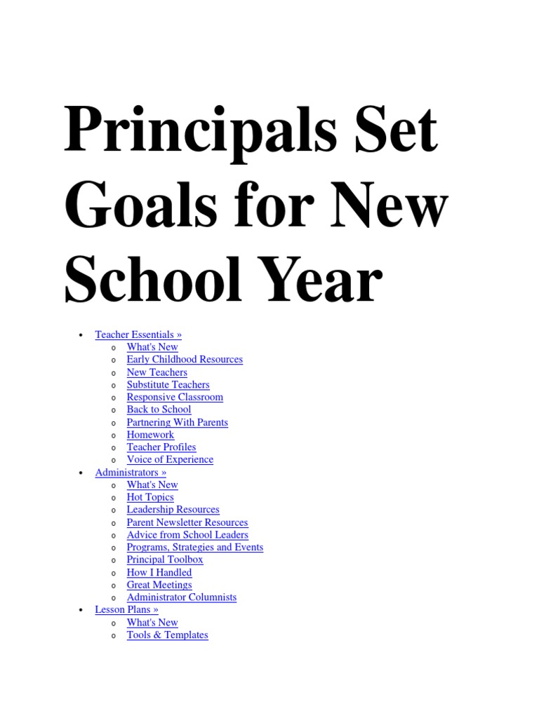 Principals Set Goals For New School Year and PD Tips | PDF | Teachers ...