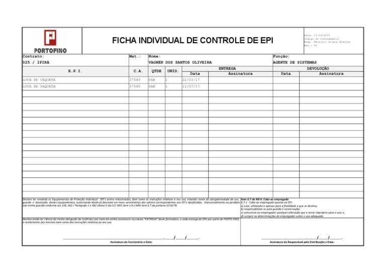 Ficha de Epi em Branco Excel | PDF | Business | Science