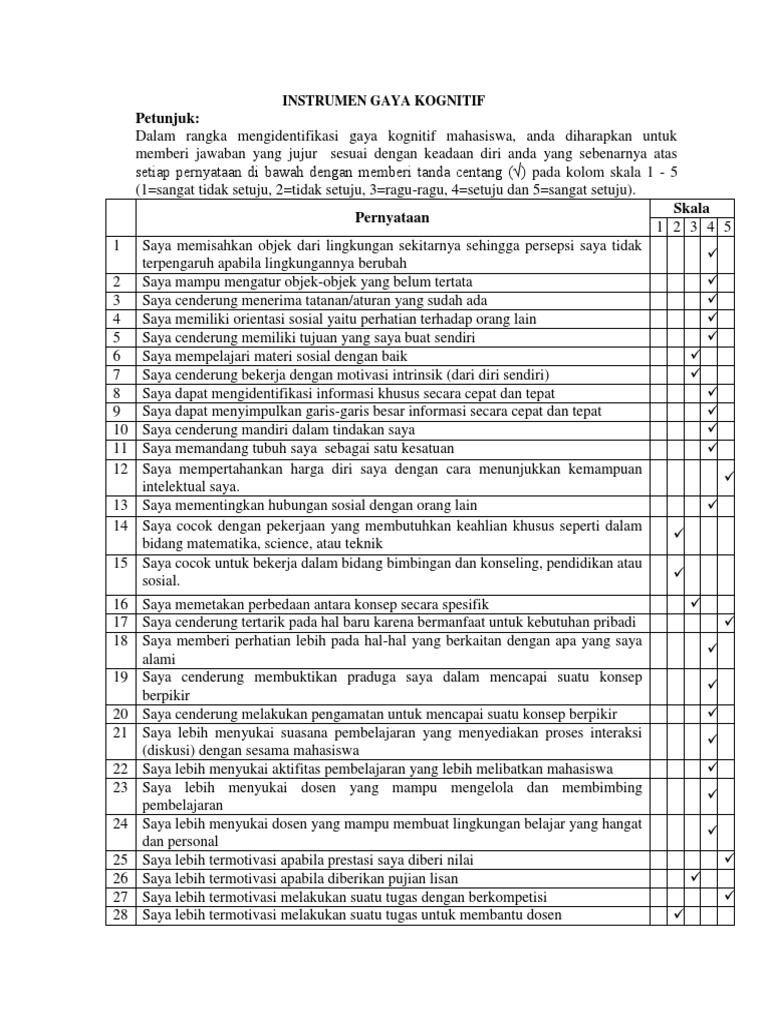 Angket Gaya Kognitif | PDF