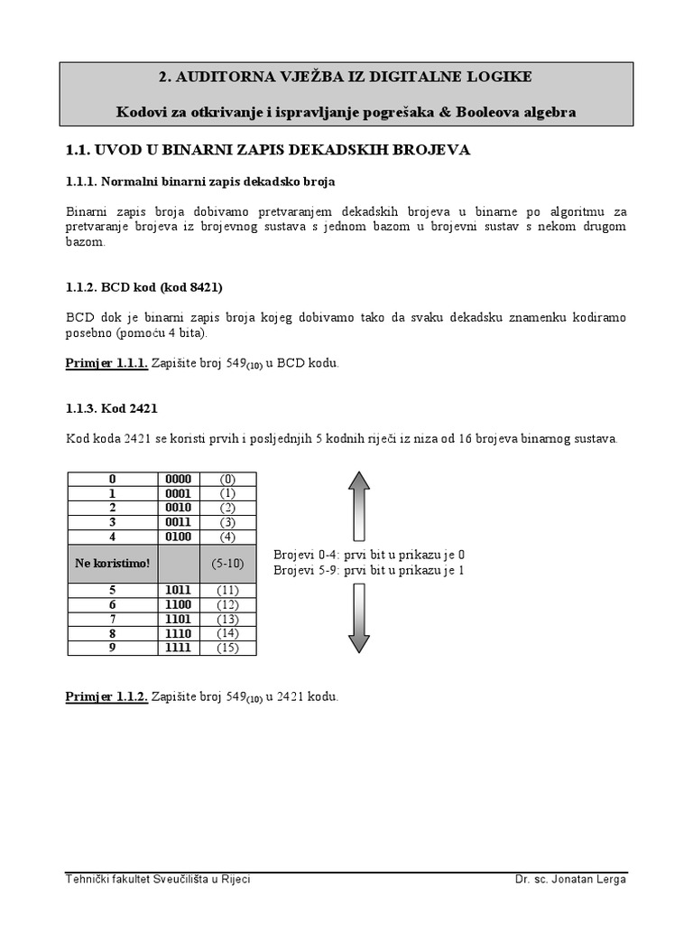 JL - Digitalna Logika - Aditorna Vjezba 2 Materijali Za Vjezbu | PDF