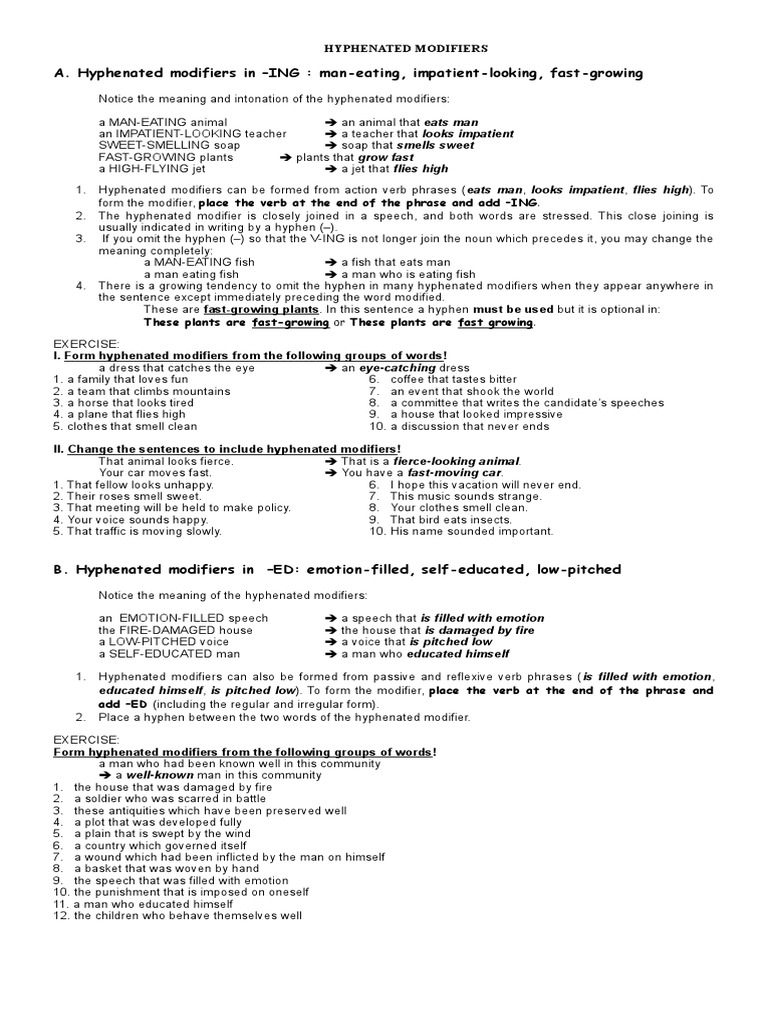 NOUN MODIFIER Hyphenated-Modifier | PDF | Verb | Linguistic Typology
