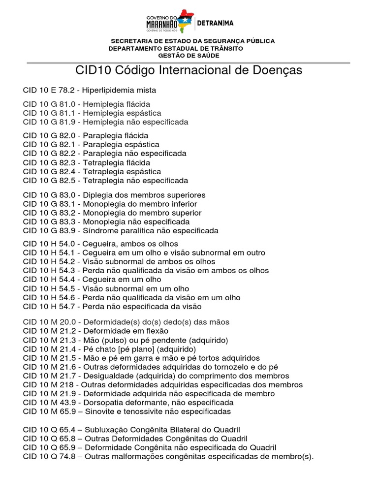 CID10 Código Internacional de Doenças | PDF